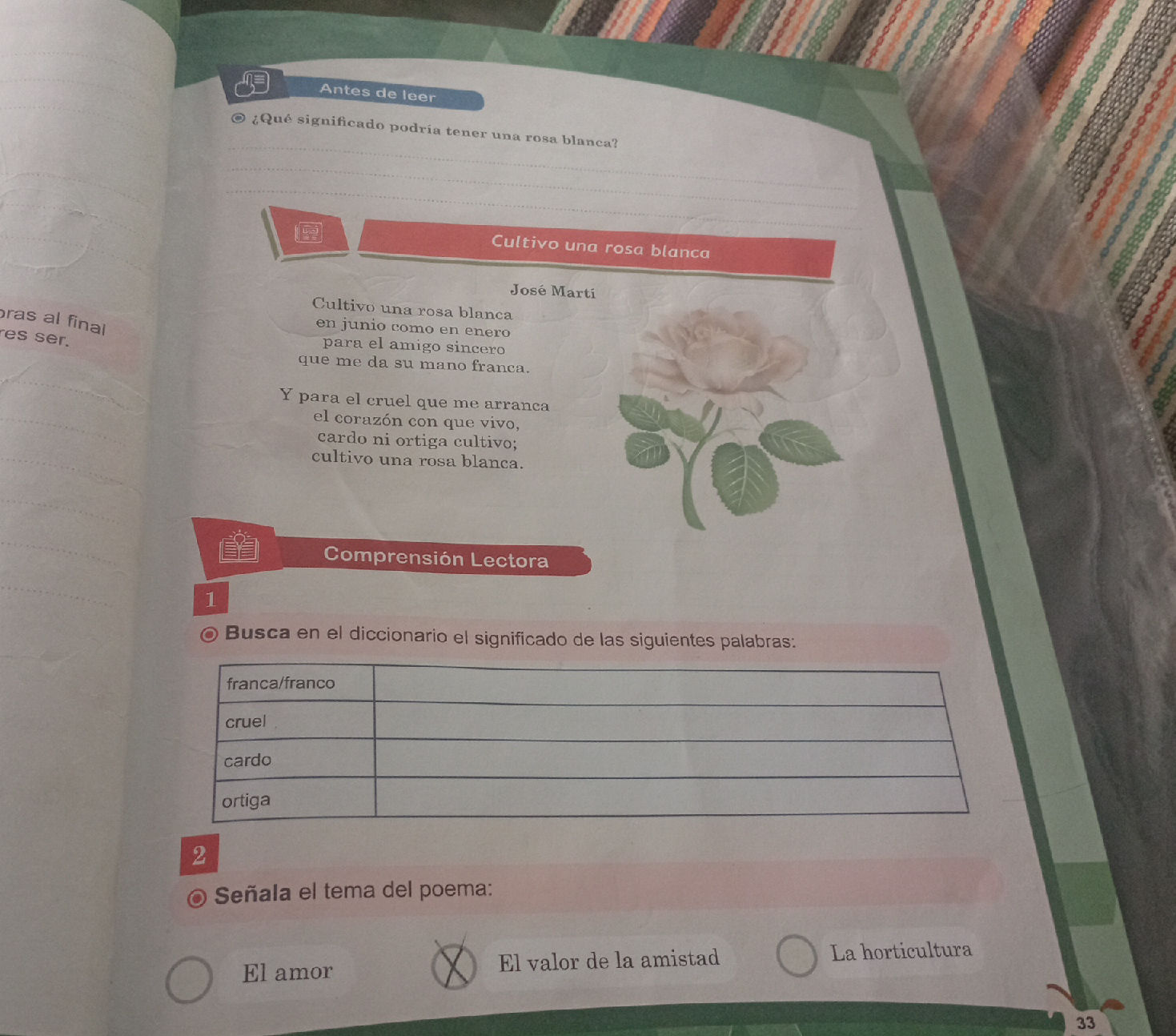 Cultivo una rosa blanca José Marti Cultivo | StudyX