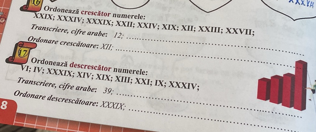 Ordonează crescător numerele: XXIX; XXXIV; | StudyX