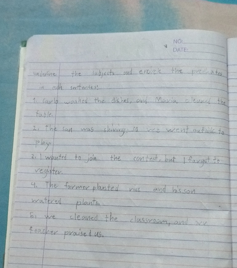 underline the subjects and ercircle the | StudyX