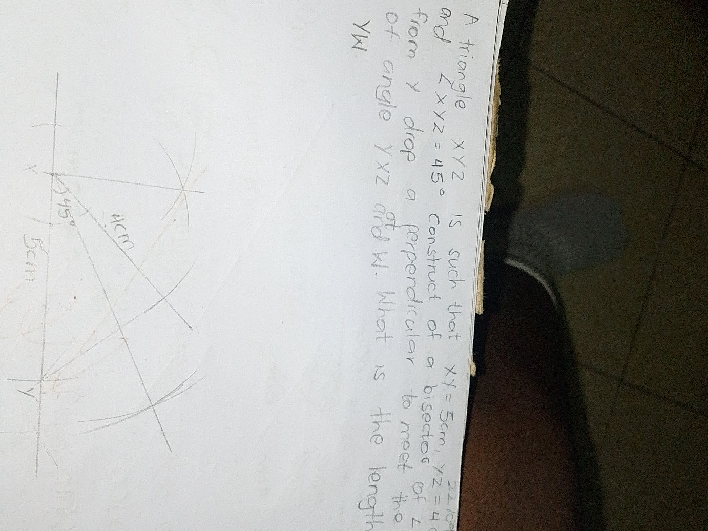 A triangle XYZ is such that XY=5cm, YZ=4cm | StudyX