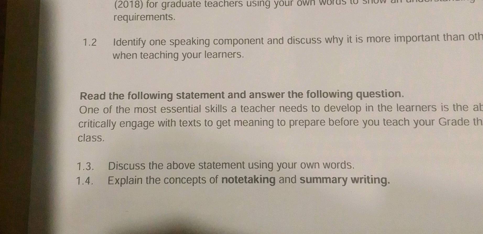 Identify one speaking component and discuss | StudyX