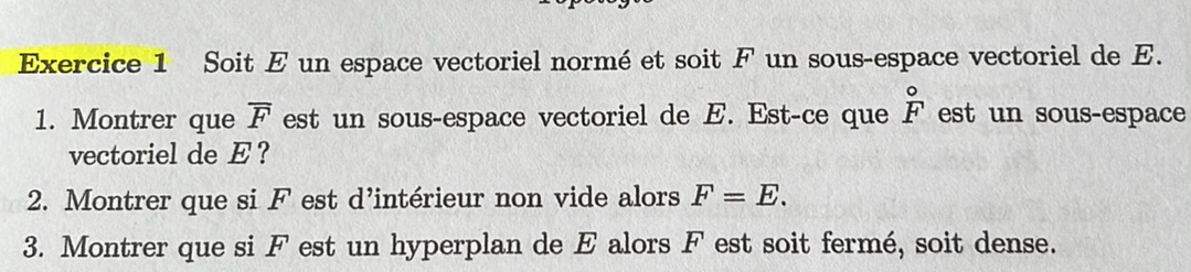 Exercice 1 Soit $E$ un espace vectoriel | StudyX