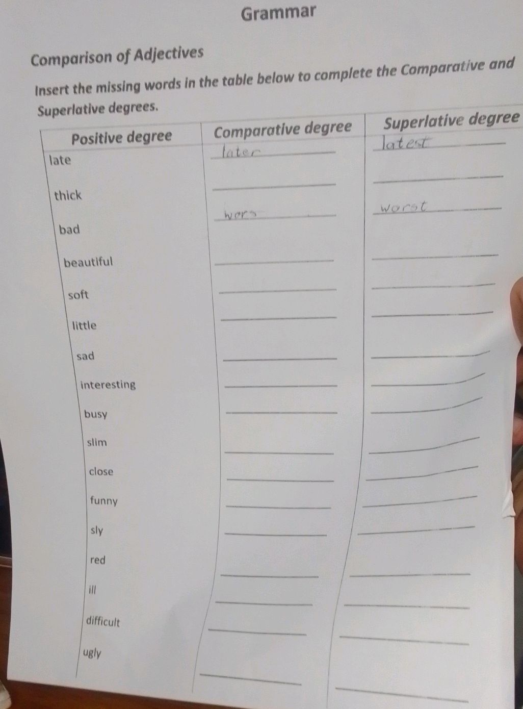 Insert the missing words in the table below | StudyX