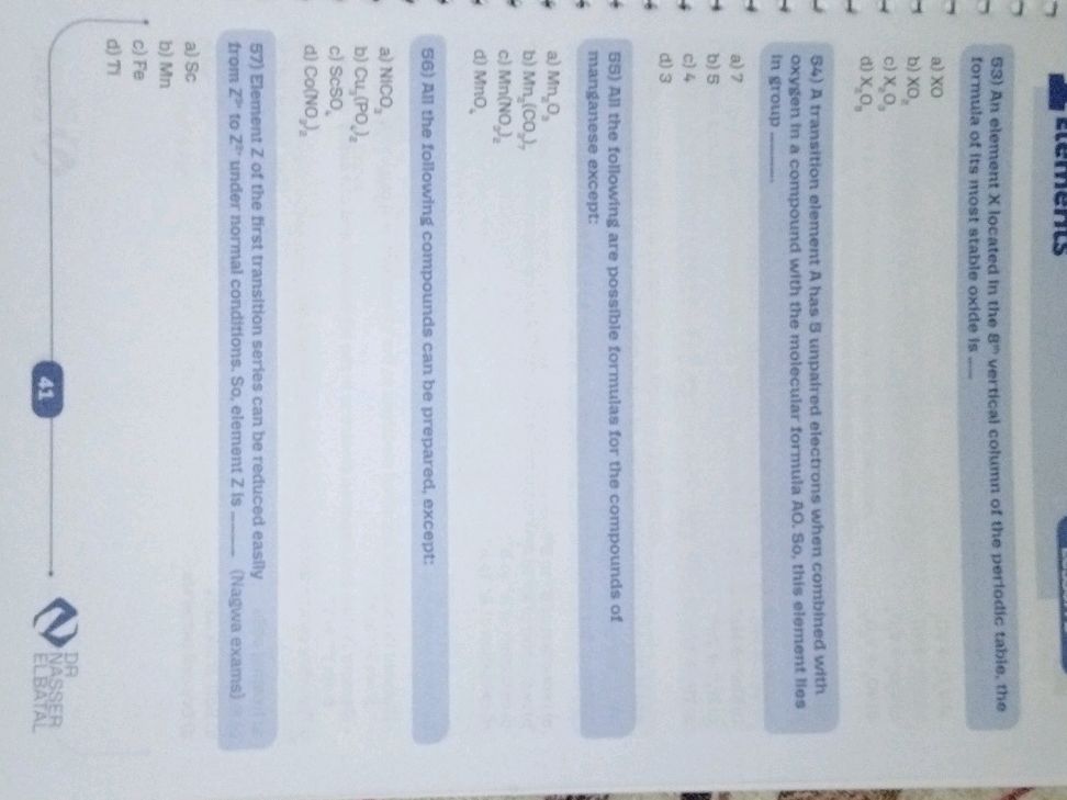 53) An element X located in the 8th vertical | StudyX