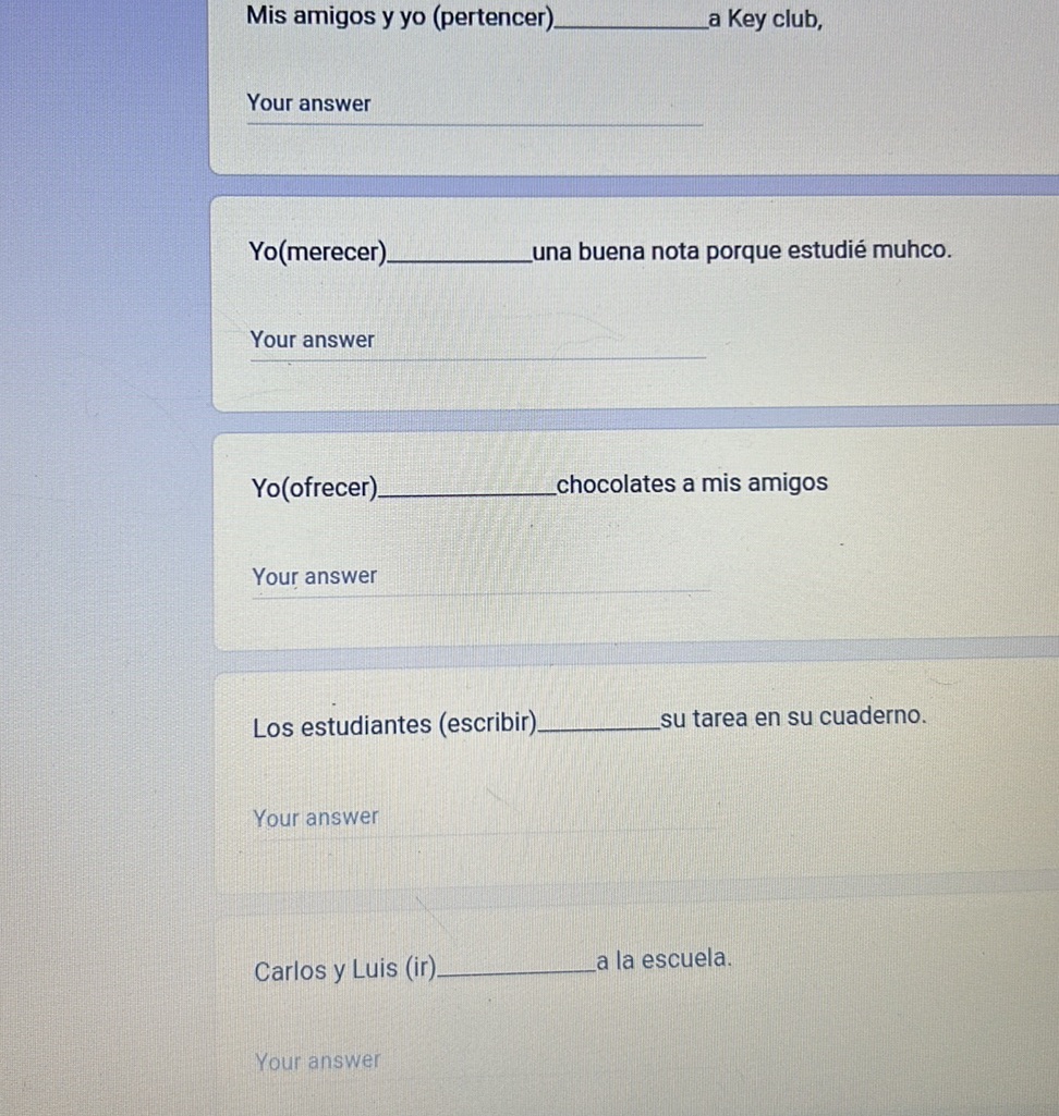 Mis amigos y yo (pertencer) ________ a Key | StudyX