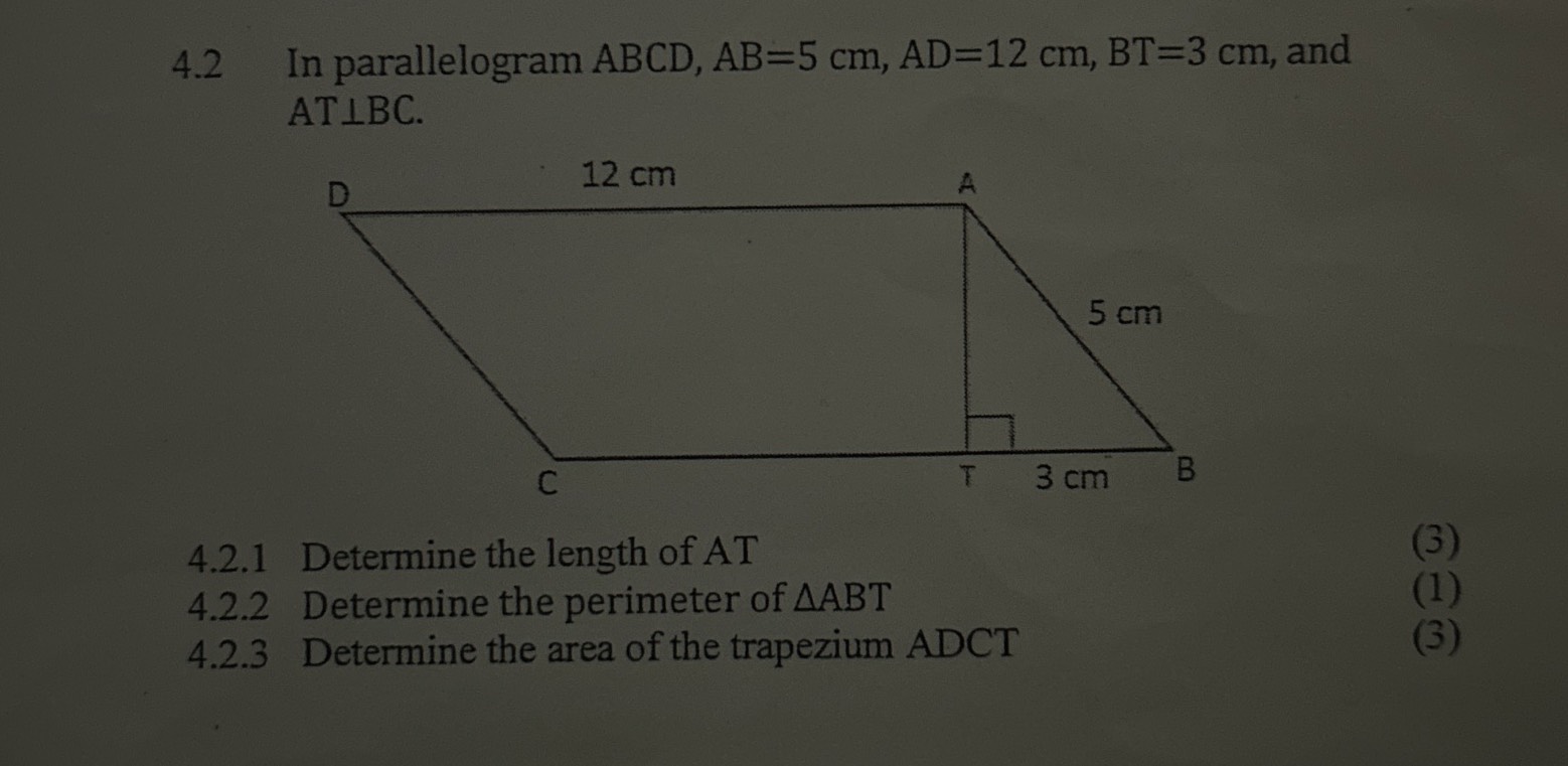 In parallelogram ABCD, AB=5 cm, AD=12 cm, | StudyX