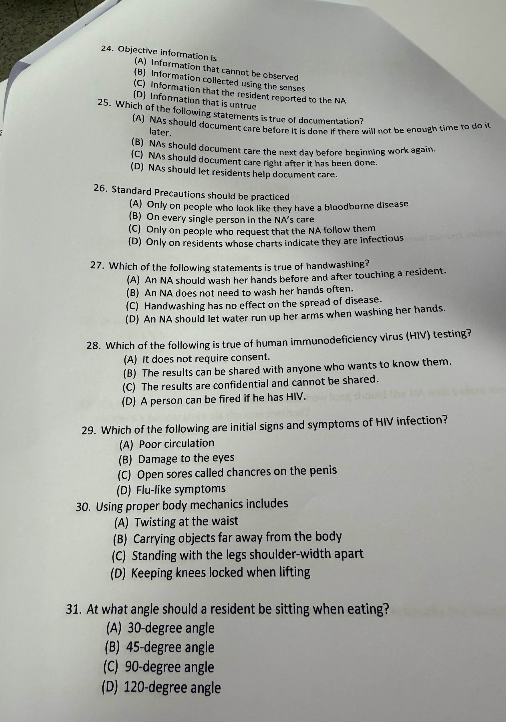 31. At what angle should a resident be | StudyX