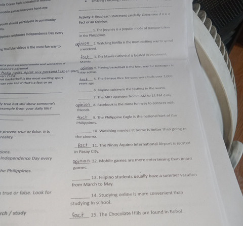 Activity 2: Read each statement carefully. | StudyX