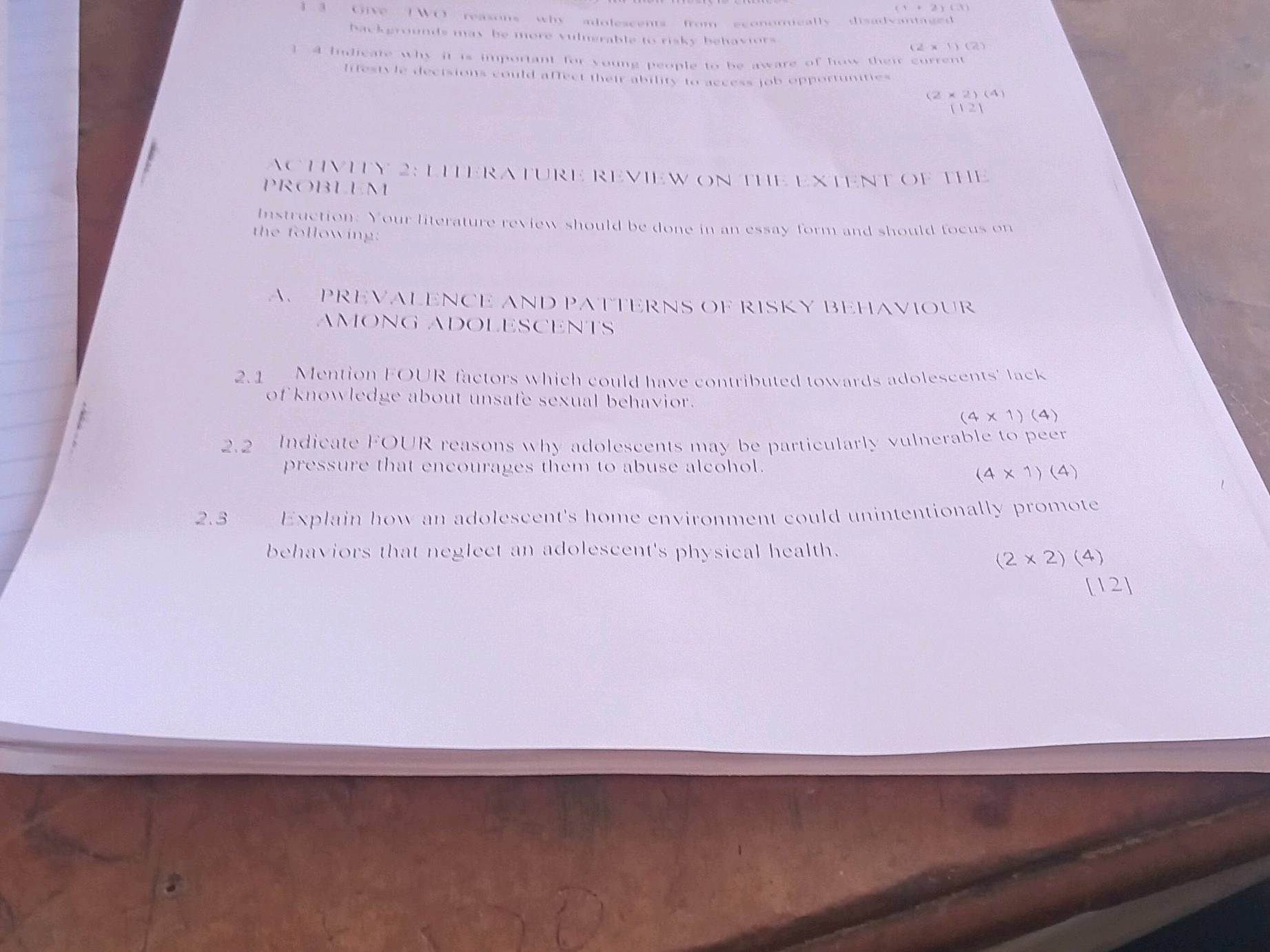 Give TWO reasons why adolescents from | StudyX