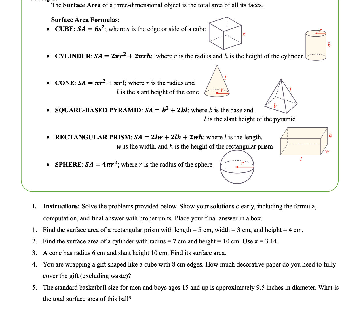 The Surface Area of a three-dimensional | StudyX