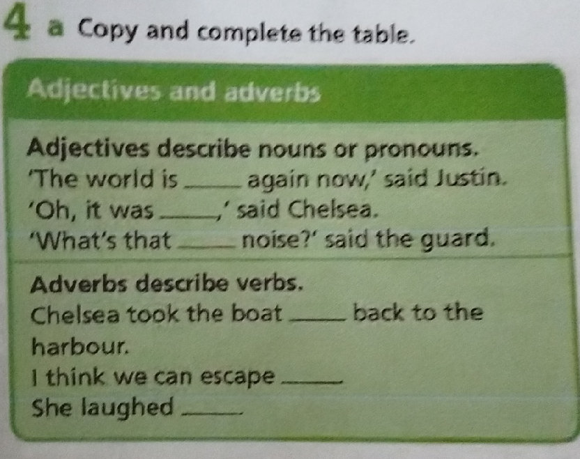 Copy and complete the table. Adjectives | StudyX