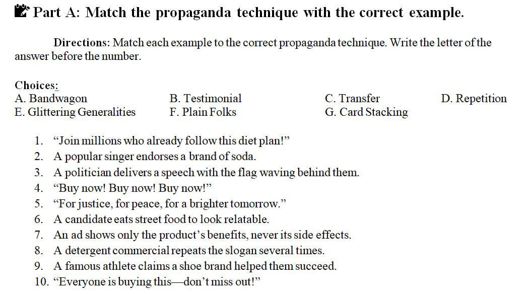 Match the propaganda technique with the | StudyX