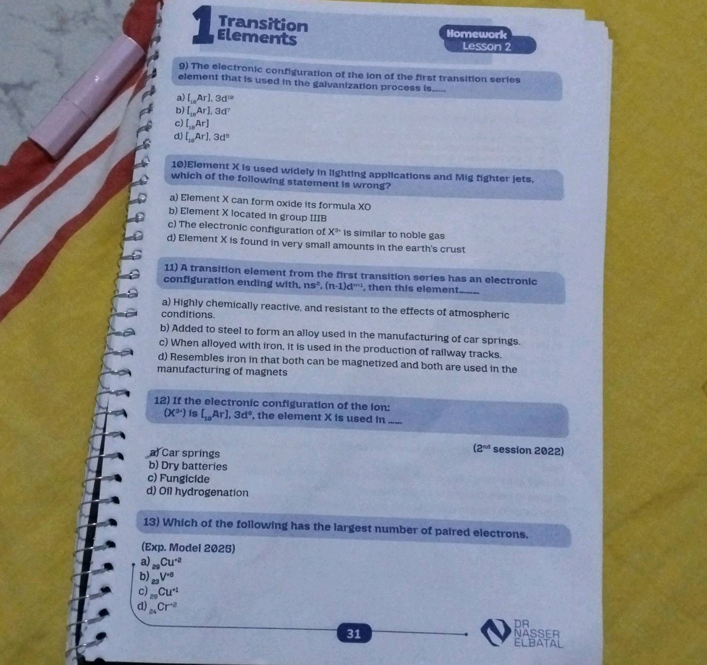 11) A transition element from the first | StudyX