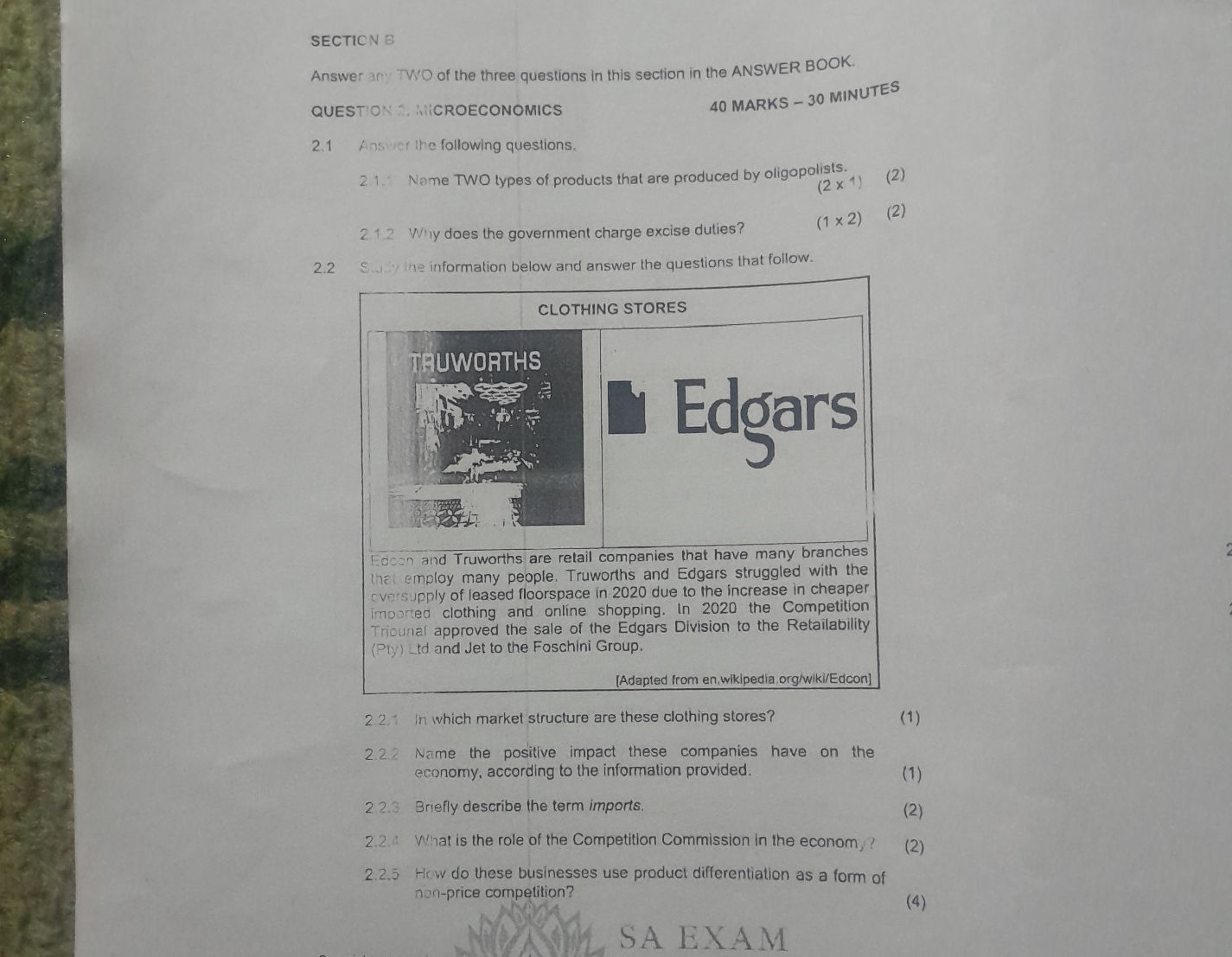 2.1.1 Name TWO types of products that are | StudyX