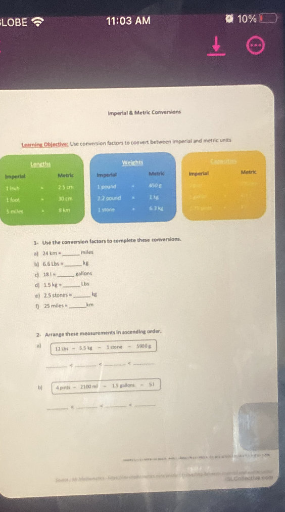 Arrange these measurements in ascending | StudyX