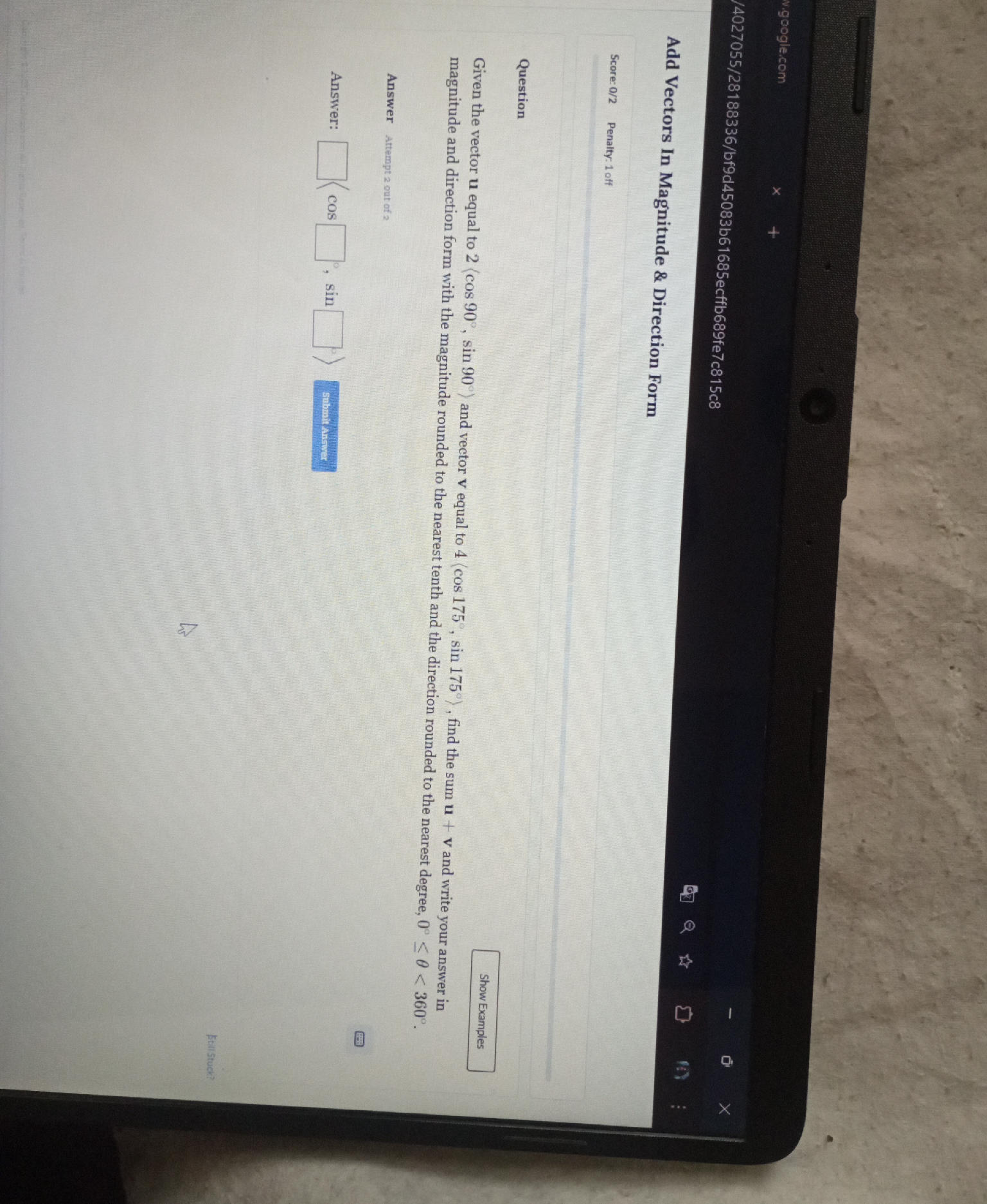 Given the vector $ {u}$ equal to $2( 90^{ | StudyX