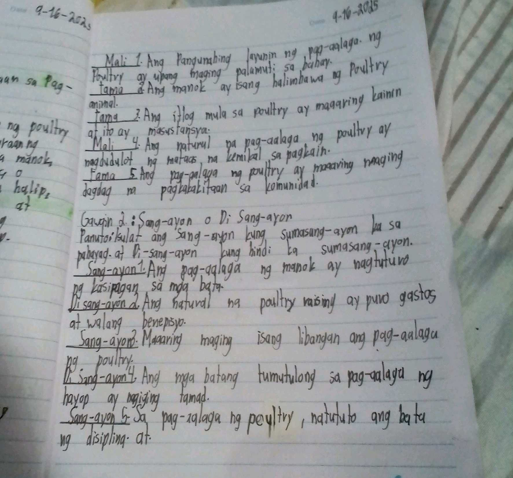 Gawain 2. Sang-ayon o Di Sang-ayon Panuto: | StudyX