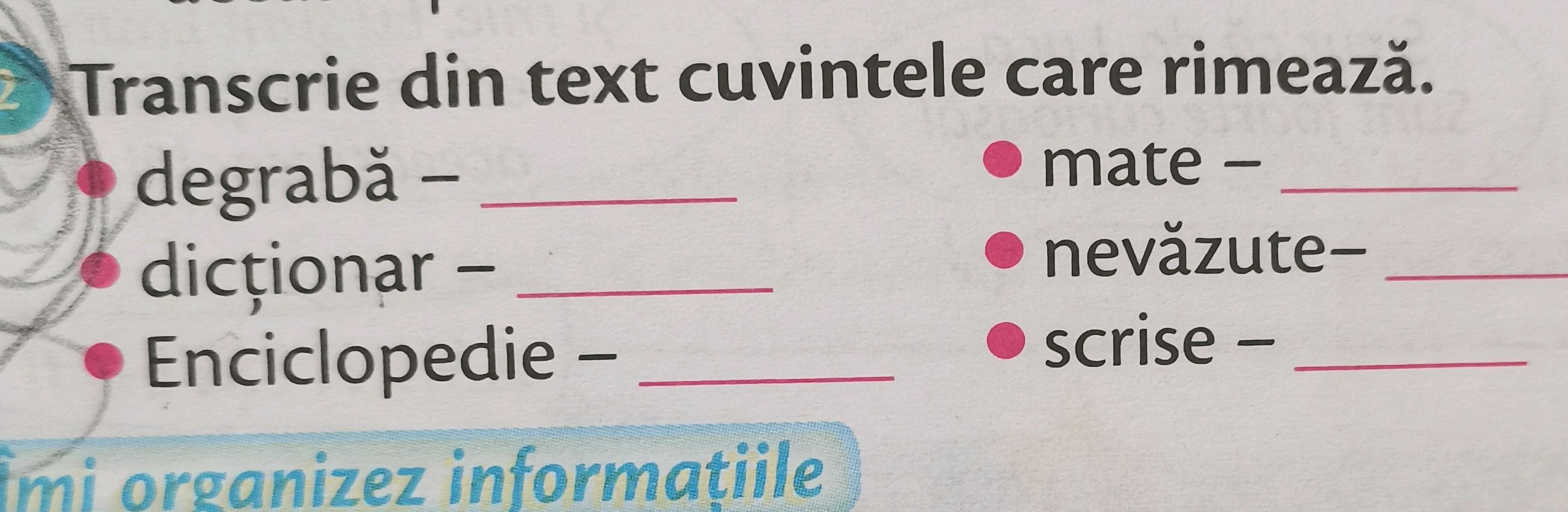 Transcrie din text cuvintele care rimează. | StudyX