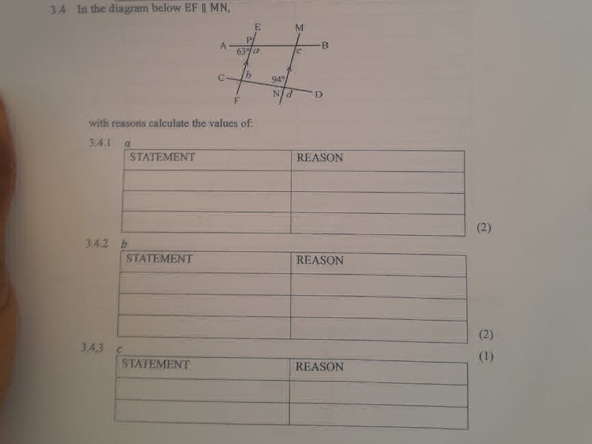 3.4 In the diagram below EF || MN, with | StudyX