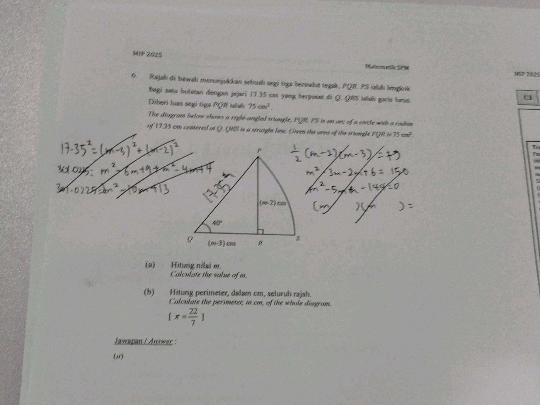 Rajah di bawah menunjukkan sebuah segi tiga | StudyX