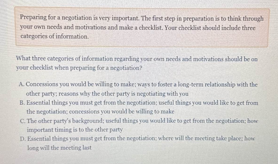 Preparing for a negotiation is very | StudyX
