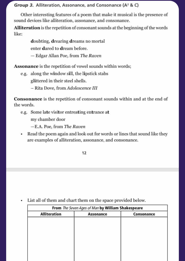 Group 3. Alliteration, Assonance, and | StudyX