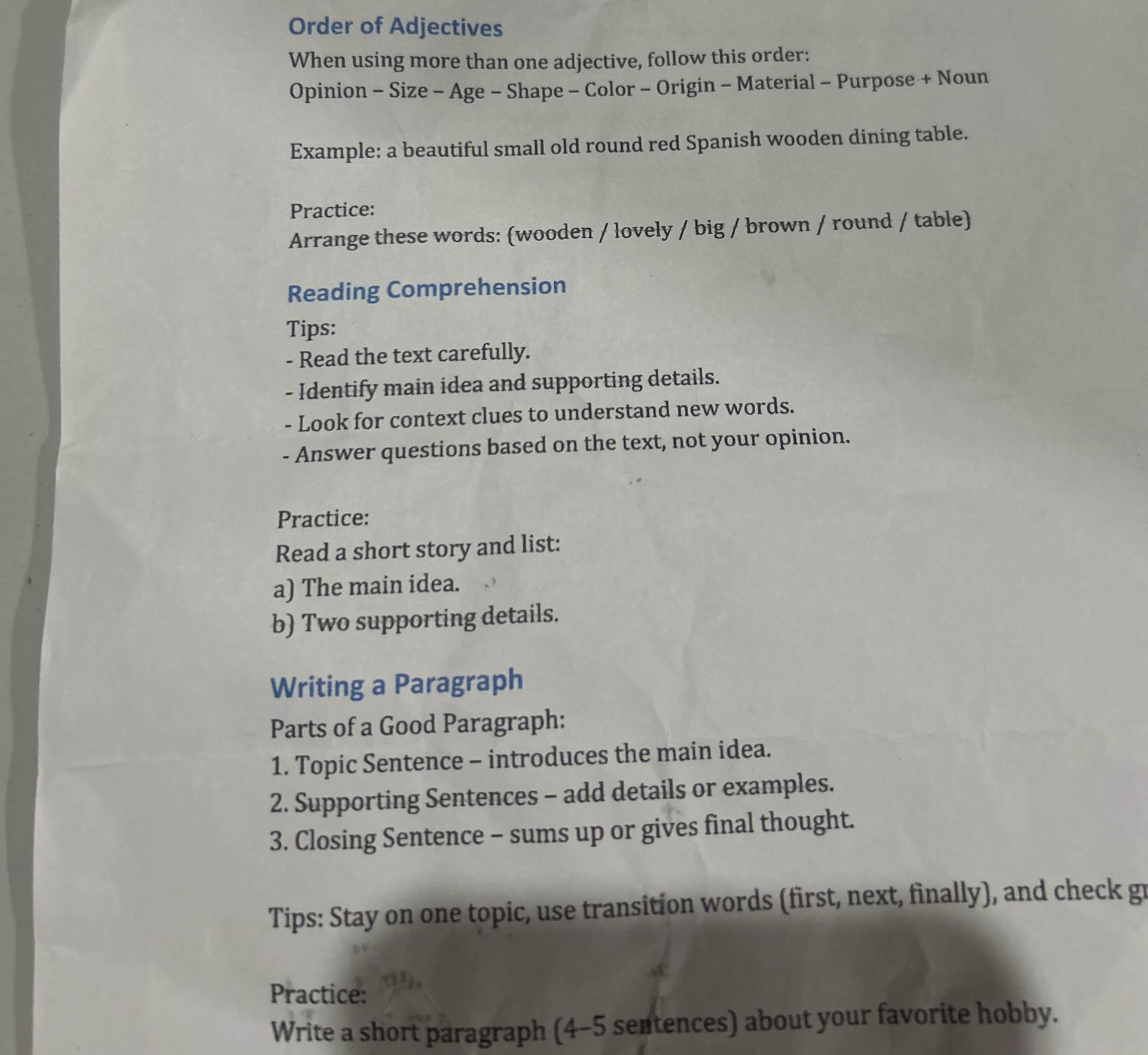 Reading Comprehension Tips: - Read the text | StudyX