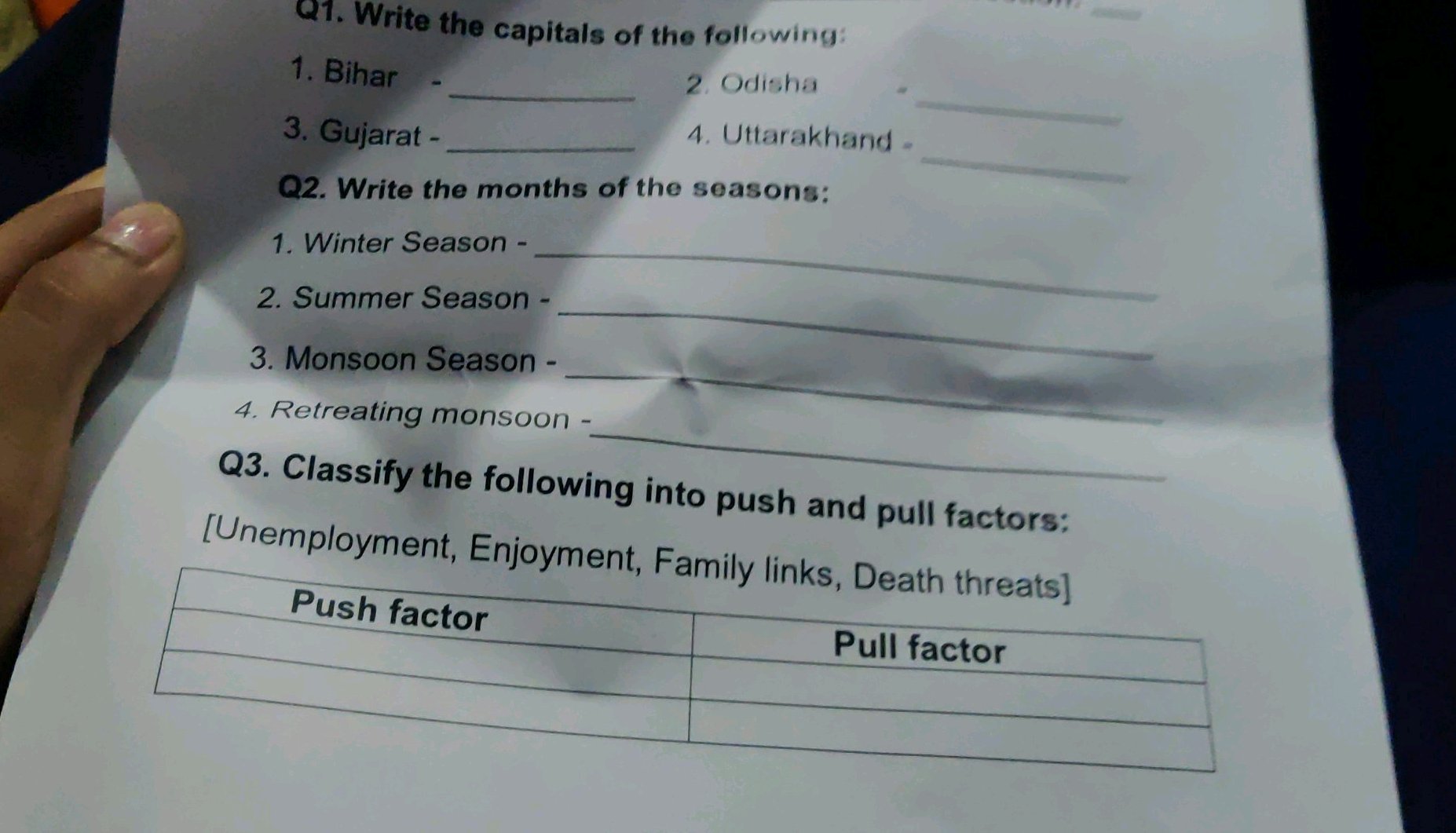 Q3. Classify the following into push and | StudyX