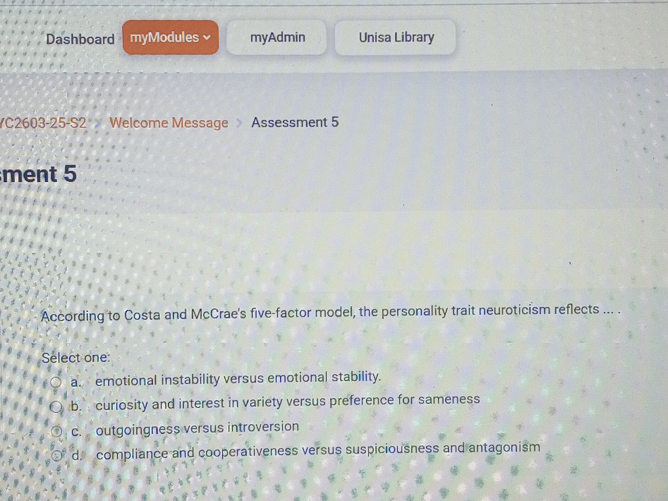 According to Costa and McCrae's five-factor | StudyX