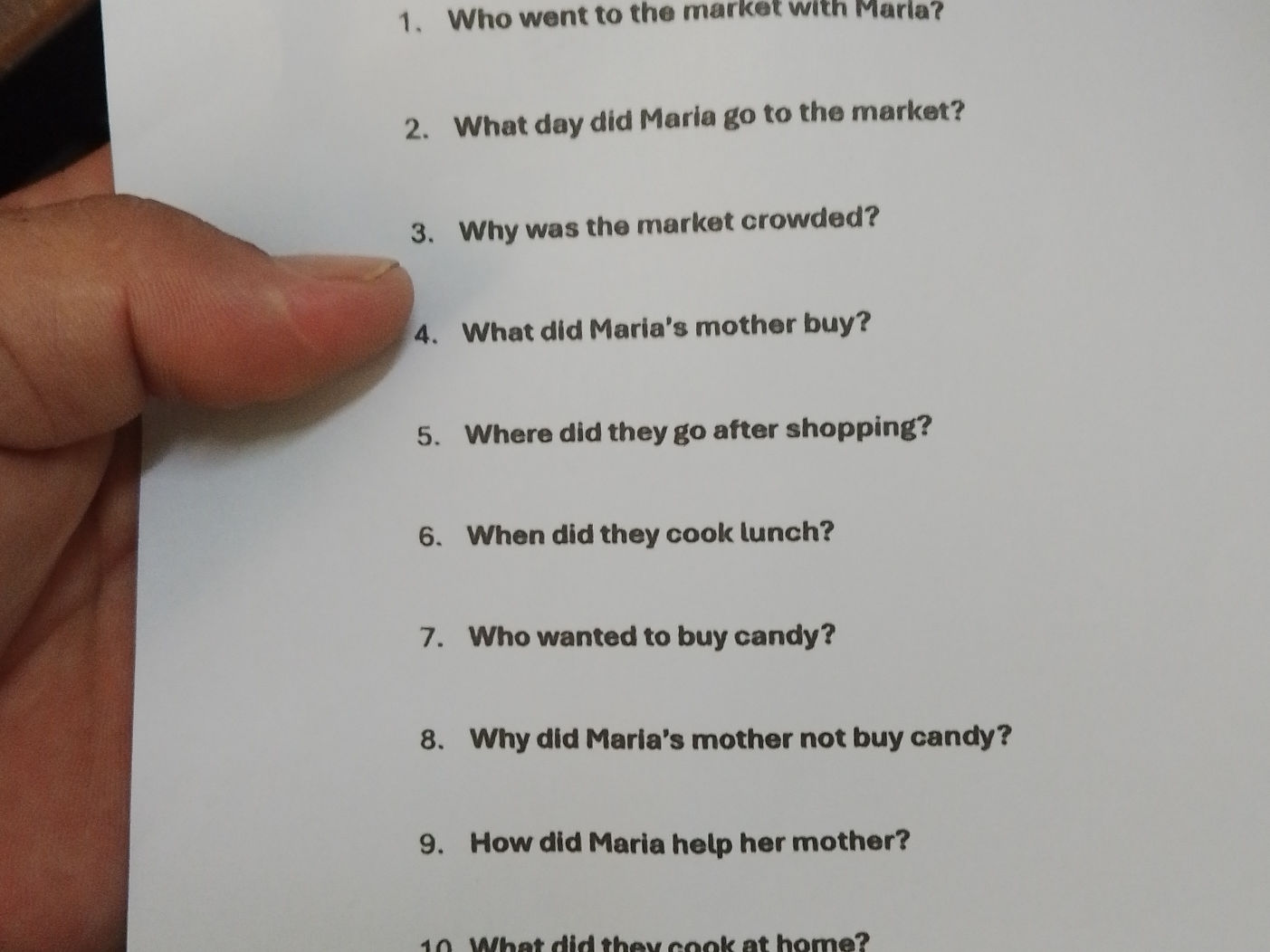 1. Who went to the market with Maria? 2. | StudyX