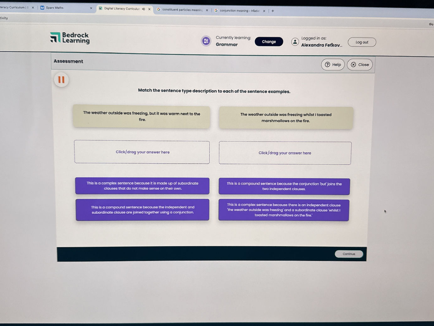 Match the sentence type description to each | StudyX