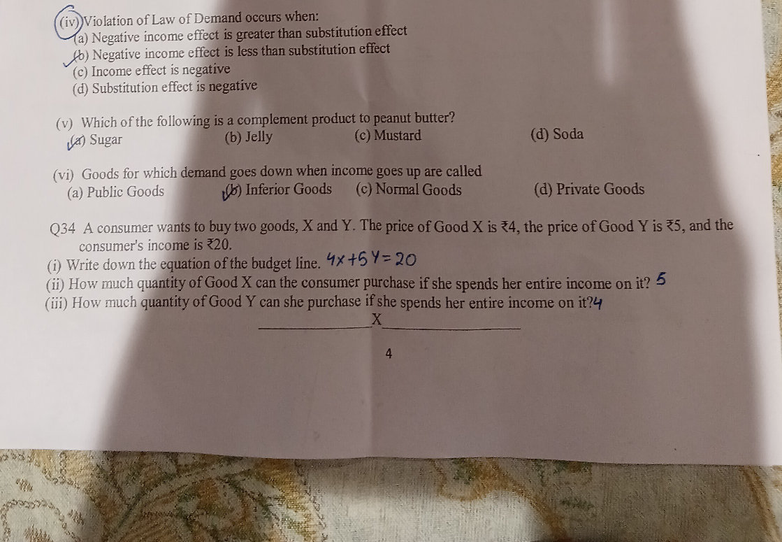(iv) Violation of Law of Demand occurs when: | StudyX