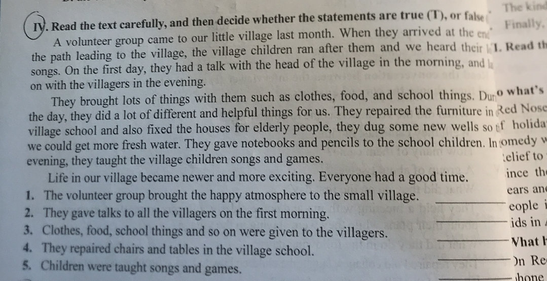 IV. Read the text carefully, and then decide | StudyX