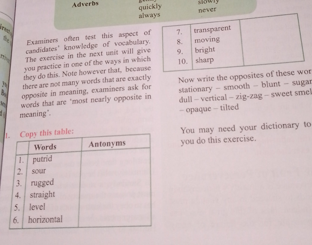 Copy this table: | Words | Antonyms | | StudyX