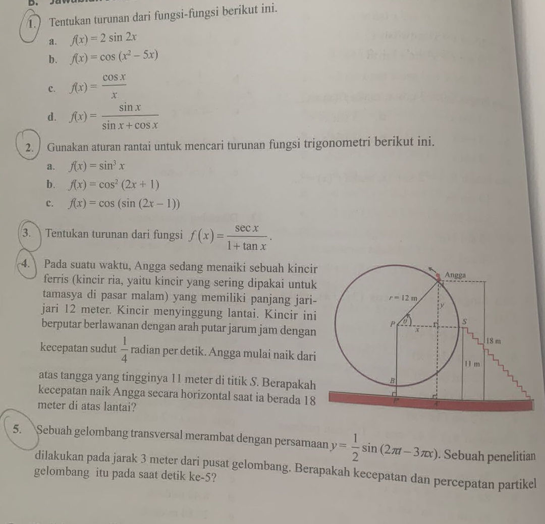 Tentukan turunan dari fungsi-fungsi berikut | StudyX