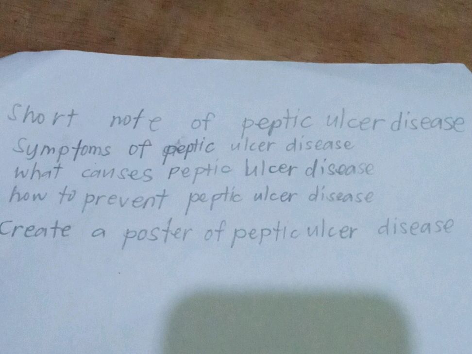Short note of peptic ulcer disease Symptoms | StudyX