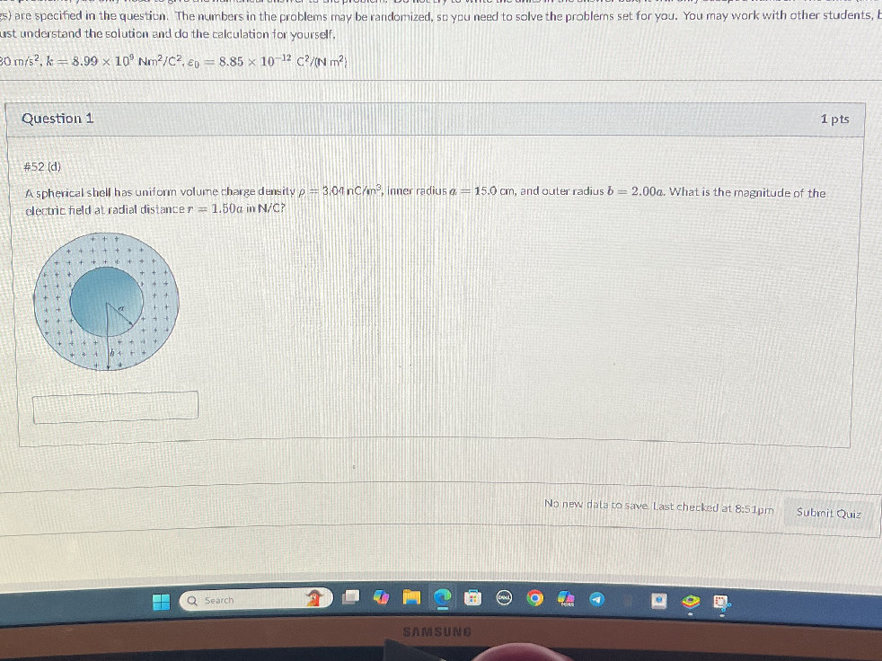 A spherical shell has uniform volume charge | StudyX