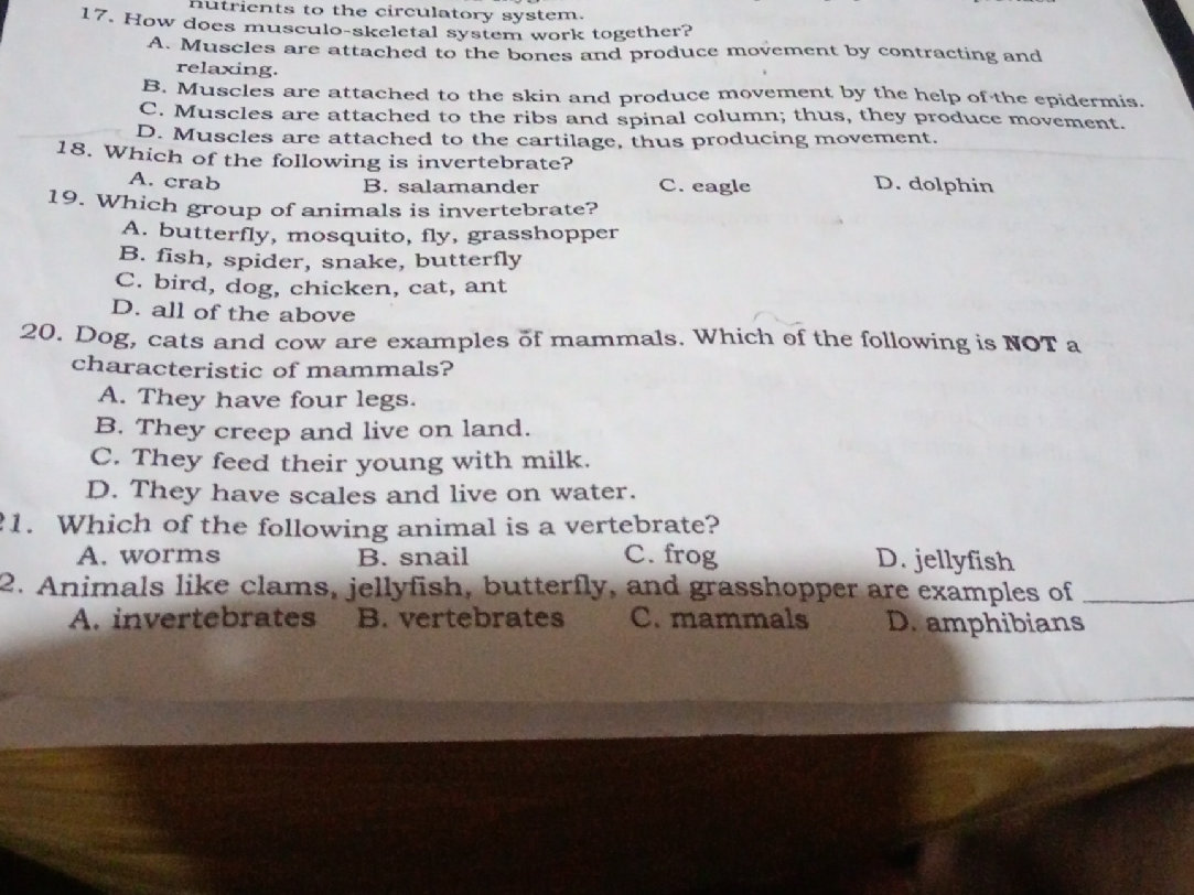 21. Which of the following animal is a | StudyX