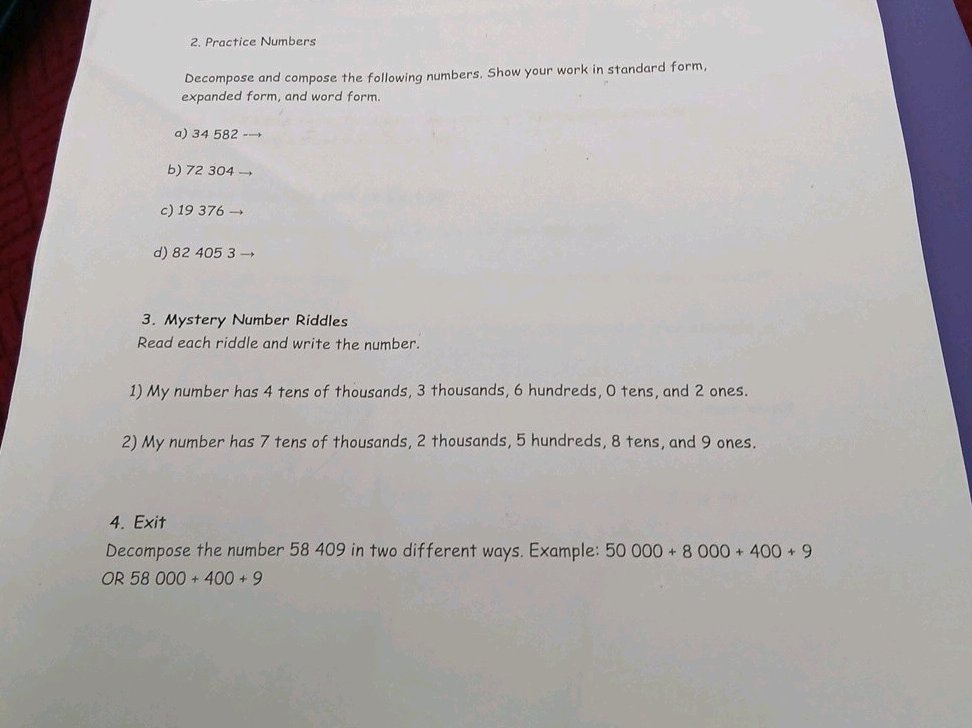 Decompose and compose the following numbers. | StudyX