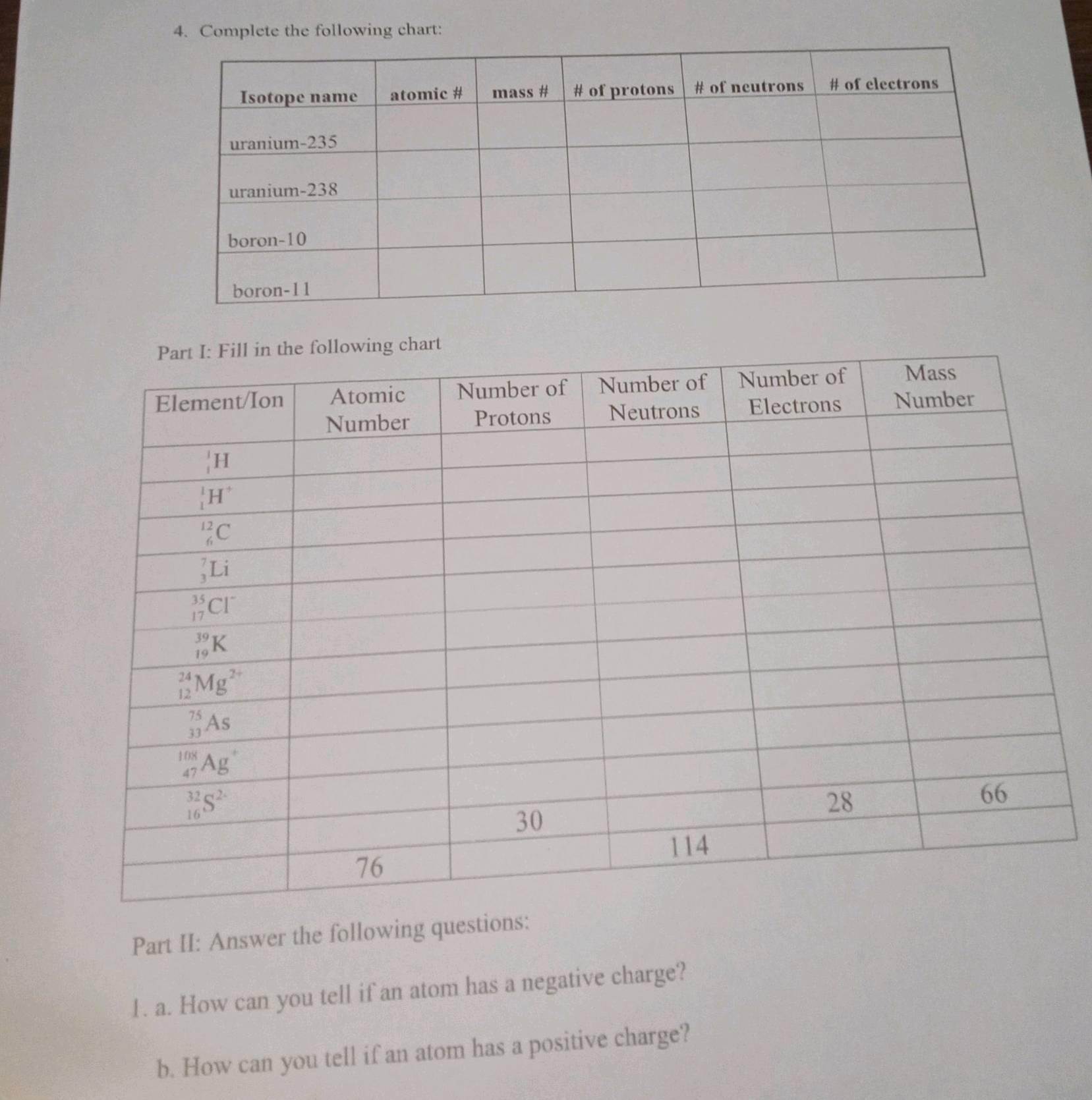 4. Complete the following chart: | Isotope | StudyX