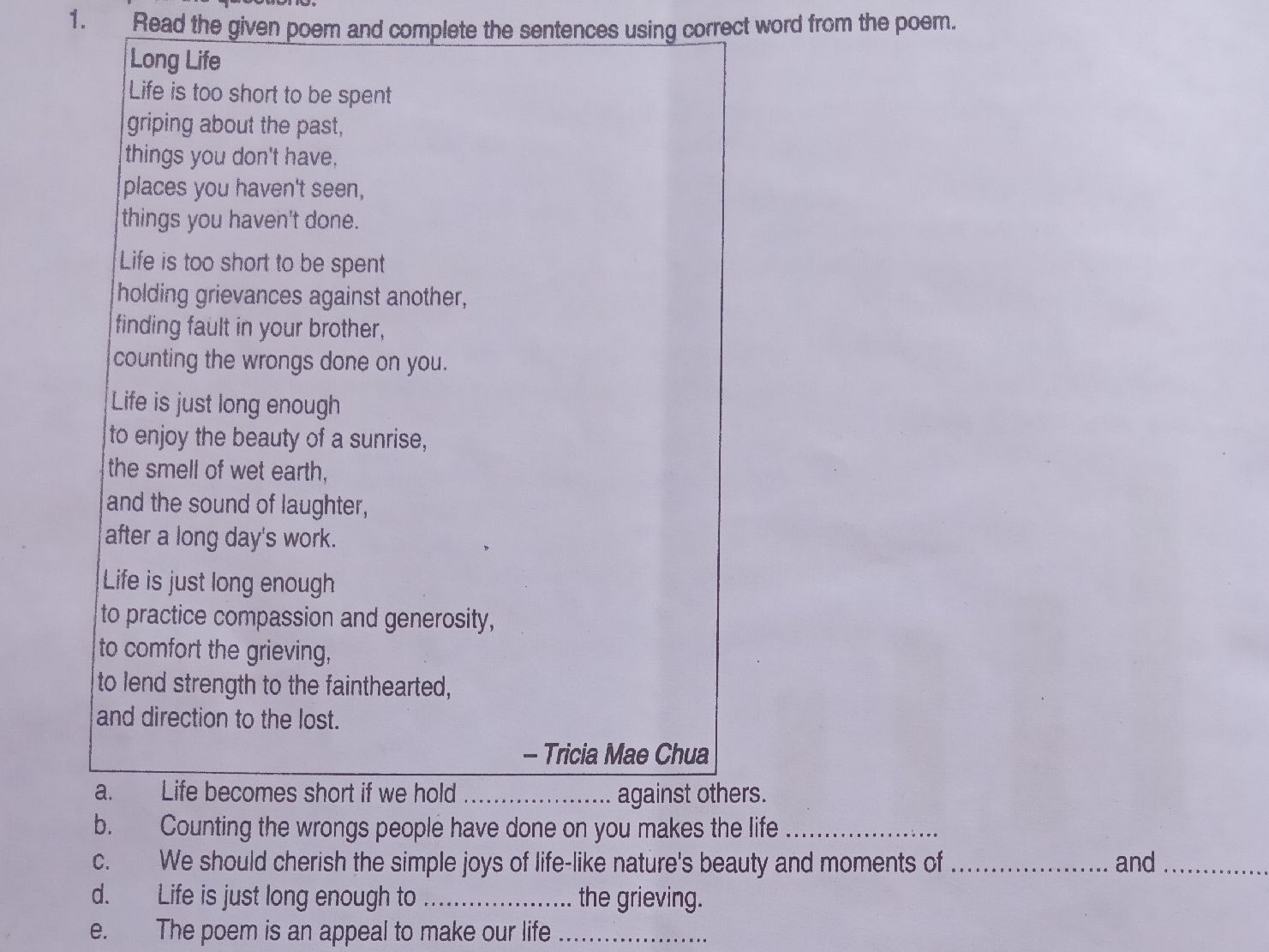 Read the given poem and complete the | StudyX