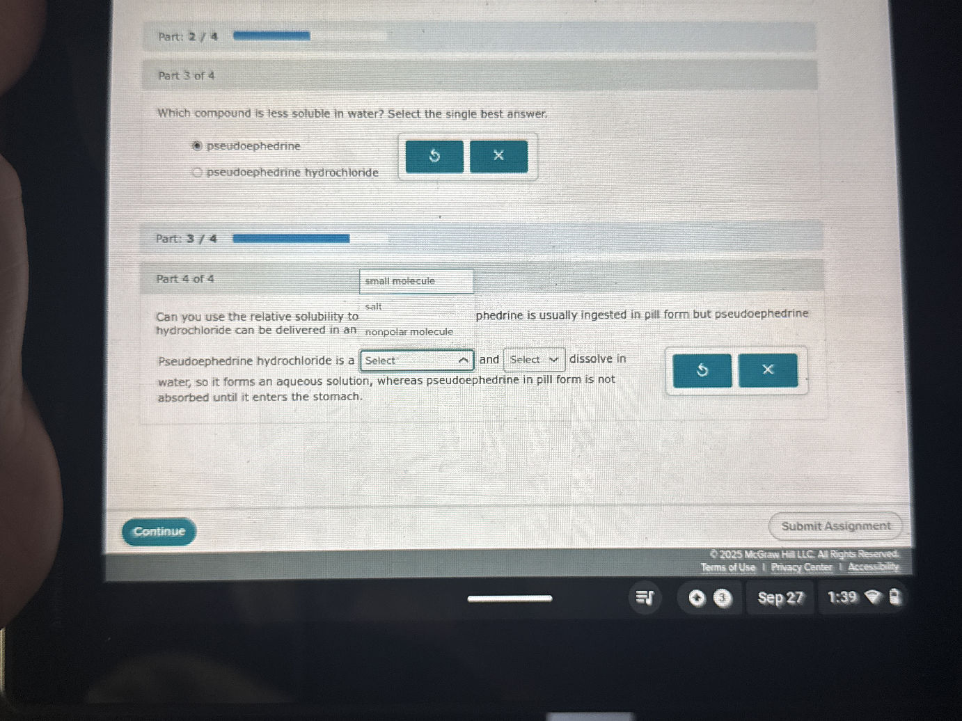 Which compound is less soluble in water? | StudyX