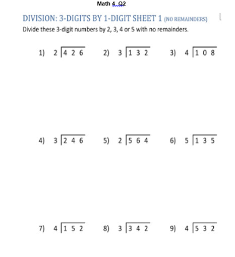 Divide these 3-digit numbers by 2, 3, 4 or 5 | StudyX