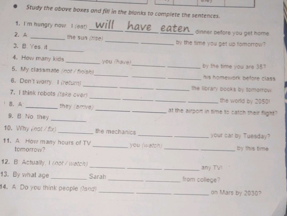 Study the above boxes and fill in the blanks | StudyX