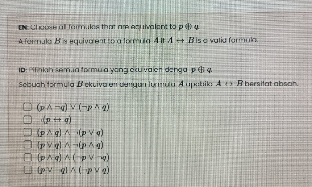 Choose all formulas that are equivalent to | StudyX