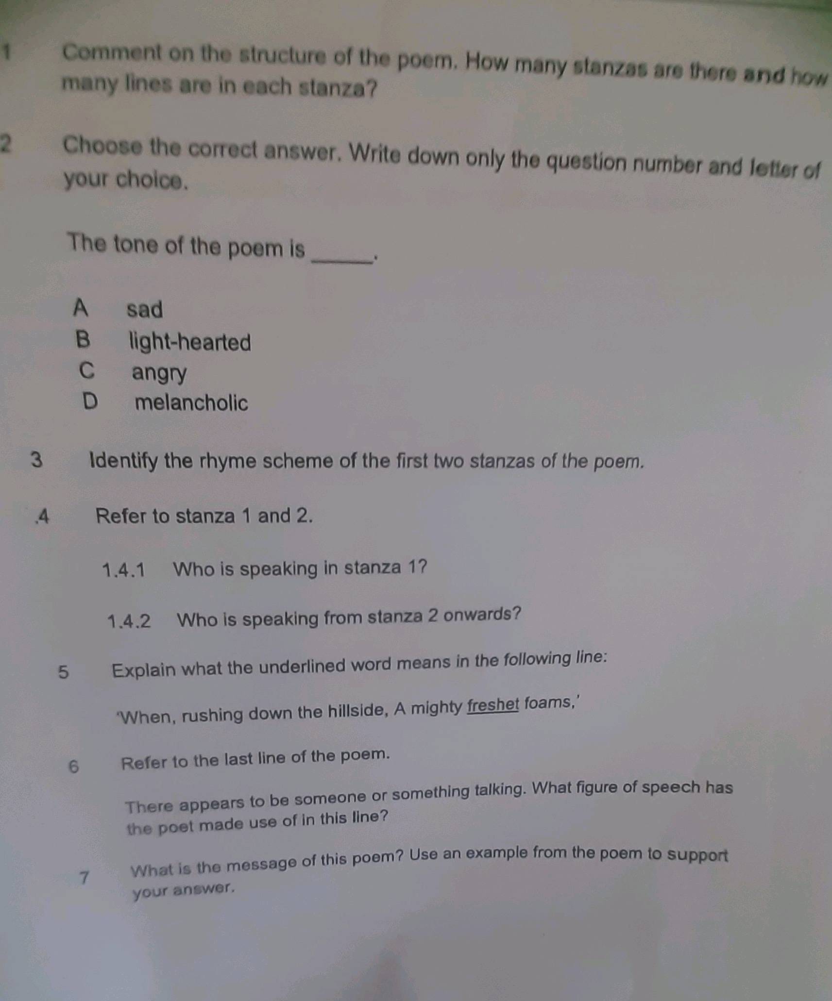 1 Comment on the structure of the poem. How | StudyX