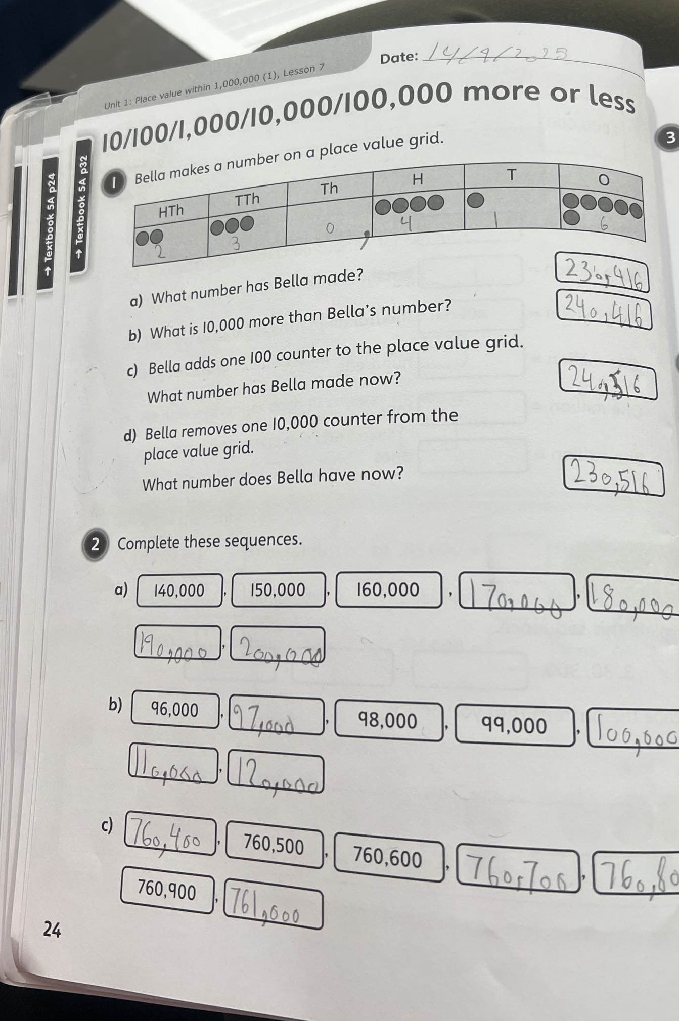 Bella makes a number on a place value grid. | StudyX