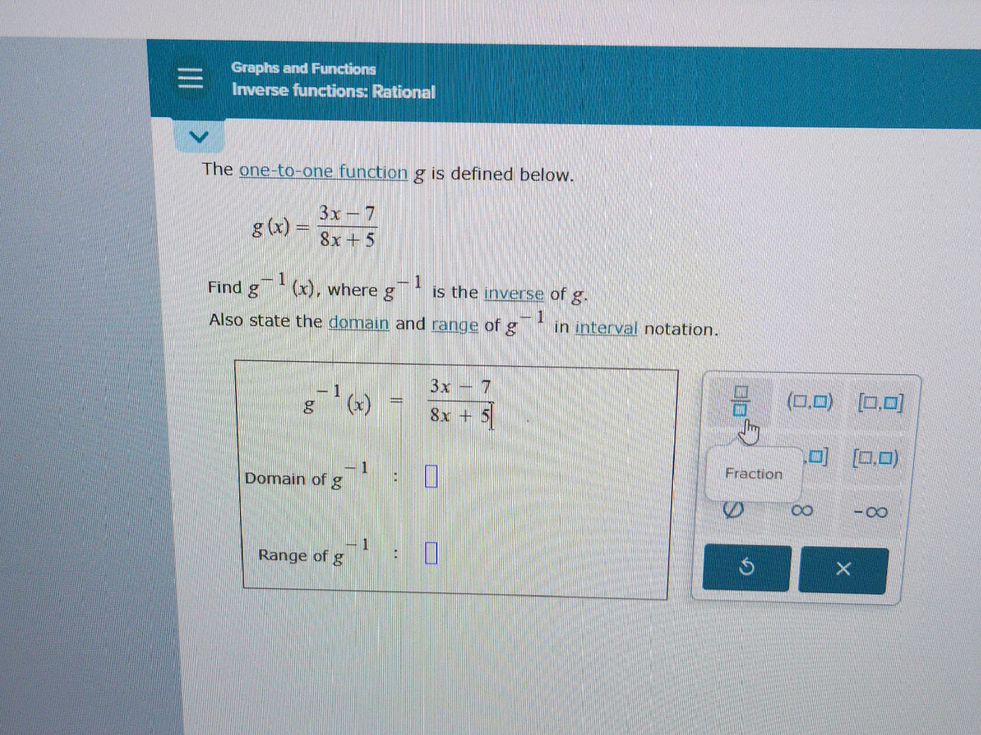 The one-to-one function g is defined below. | StudyX