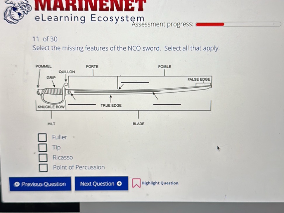 11 of 30 Select the missing features of the