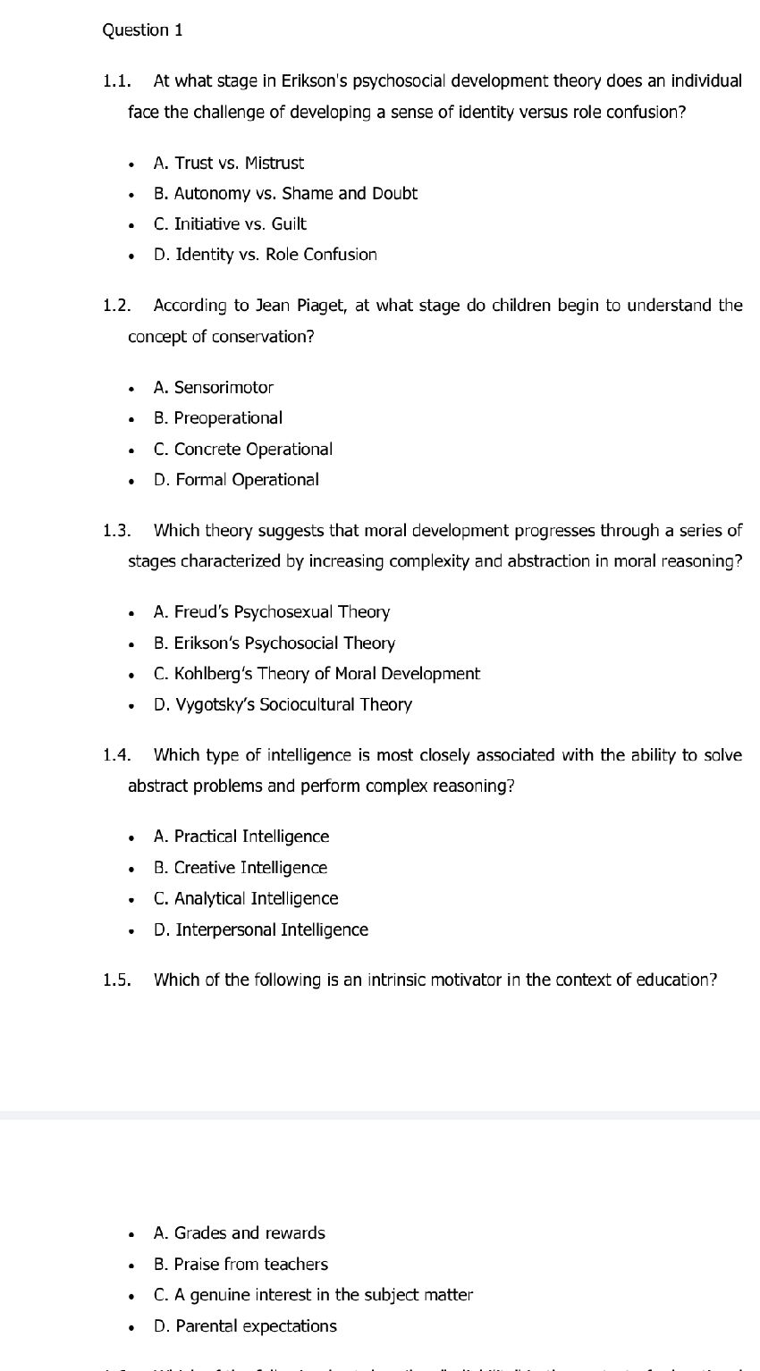 1. At what stage in Erikson's psychosocial | StudyX